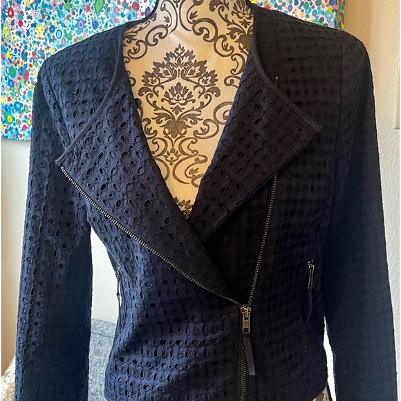 Boden | Jackets & Coats | Boden Navy Eyelet Moto Jacket With Zippers ...
